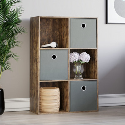 Vida Designs Durham Dark Wood 2x3 Cube Storage Unit & Set of 3 Grey ...