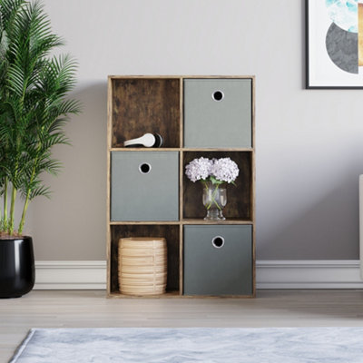 Vida Designs Durham Dark Wood 2x3 Cube Storage Unit & Set of 3 Grey ...