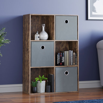 Vida Designs Durham Dark Wood 2x3 Cube Storage Unit & Set of 3 Grey ...