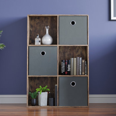 Vida Designs Durham Dark Wood 2x3 Cube Storage Unit & Set of 3 Grey ...