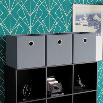 Vida Designs Durham Dark Wood 2x3 Cube Storage Unit & Set of 3 Grey ...