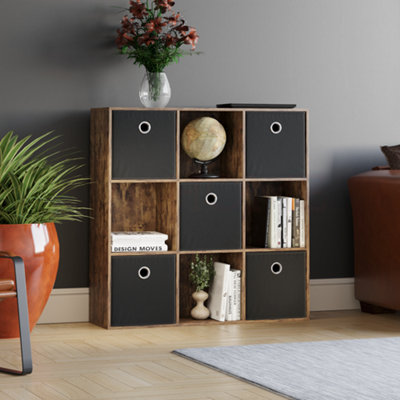 Vida Designs Durham Dark Wood 3x3 Cube Storage Unit & Set of 5 Black ...