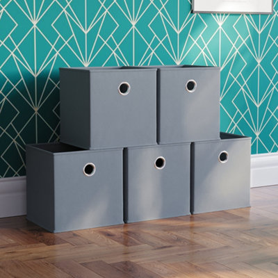 Vida Designs Durham Dark Wood 3x3 Cube Storage Unit & Set of 5 Grey ...