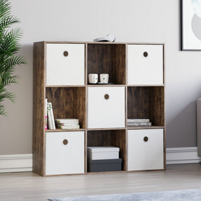 Vida Designs Durham Dark Wood 3x3 Cube Storage Unit & Set of 5 White ...