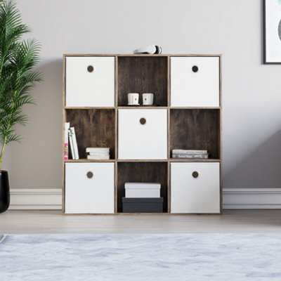 Vida Designs Durham Dark Wood 3x3 Cube Storage Unit & Set of 5 White ...
