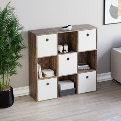 Vida Designs Durham Dark Wood 3x3 Cube Storage Unit & Set of 5 White ...