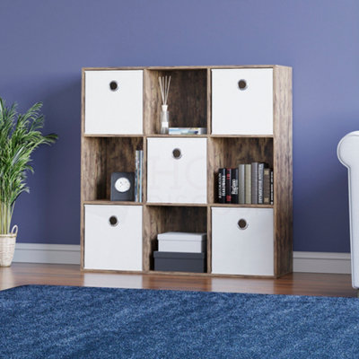 Vida Designs Durham Dark Wood 3x3 Cube Storage Unit & Set of 5 White ...