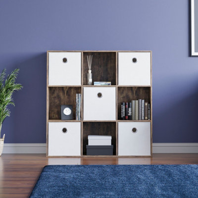 Vida Designs Durham Dark Wood 3x3 Cube Storage Unit & Set of 5 White ...