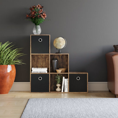 Vida Designs Durham Dark Wood 6 Cube Staircase Storage Unit & Set of 3 ...