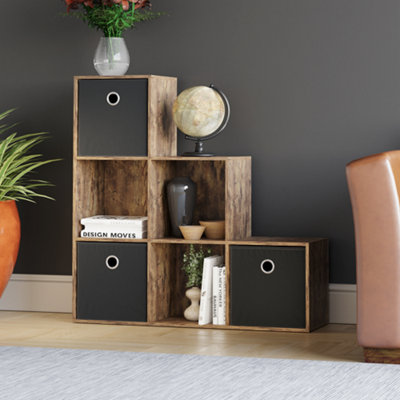 Vida Designs Durham Dark Wood 6 Cube Staircase Storage Unit & Set of 3 ...
