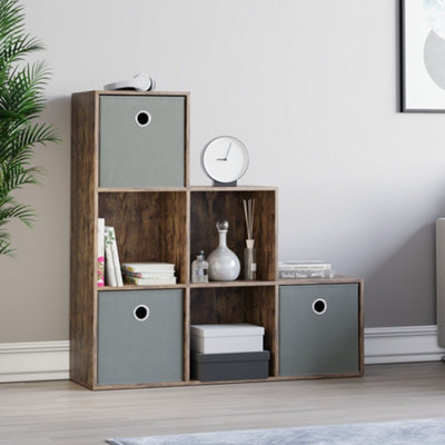 Vida Designs Durham Dark Wood 6 Cube Staircase Storage Unit & Set of 3 ...