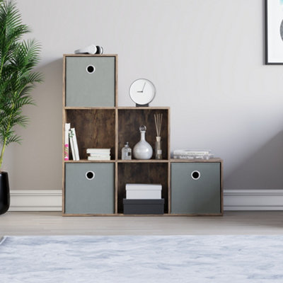 Vida Designs Durham Dark Wood 6 Cube Staircase Storage Unit & Set of 3 ...