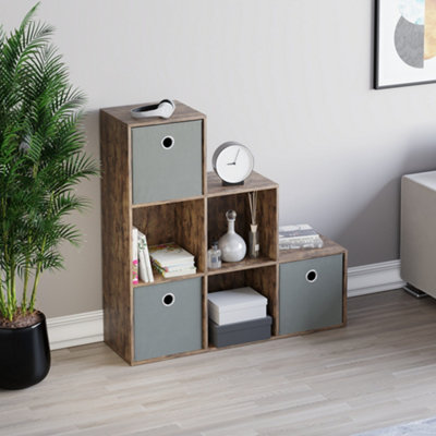 Vida Designs Durham Dark Wood 6 Cube Staircase Storage Unit & Set of 3 ...