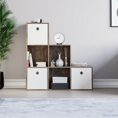 Vida Designs Durham Dark Wood 6 Cube Staircase Storage Unit & Set of 3 ...