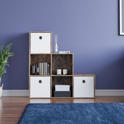Vida Designs Durham Dark Wood 6 Cube Staircase Storage Unit & Set of 3 ...