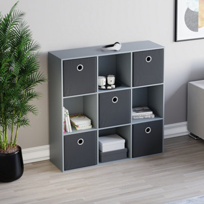 Vida Designs Durham Grey 3x3 Cube Storage & Set of 5 Black Foldable ...