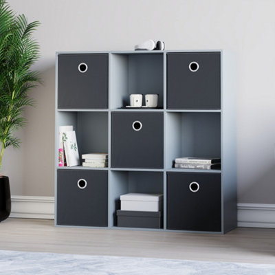 Vida Designs Durham Grey 3x3 Cube Storage & Set of 5 Black Foldable ...