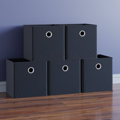 Vida Designs Durham Grey 3x3 Cube Storage & Set of 5 Black Foldable ...