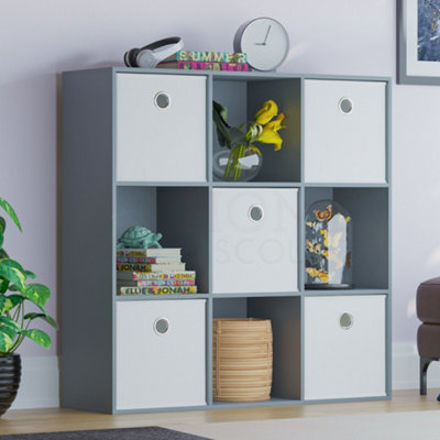 Vida Designs Durham Grey 3x3 Cube Storage Unit & Set of 5 White Cube ...