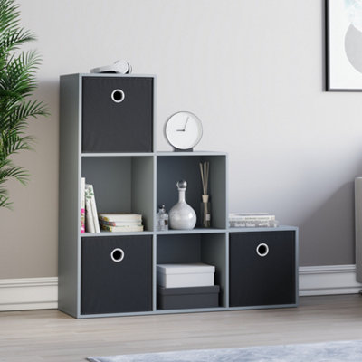 Vida Designs Durham Grey 6 Cube Staircase Storage Unit & Set of 3 Black ...