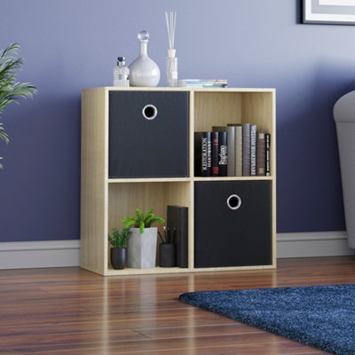 Vida Designs Durham Oak 2x2 Cube Storage Unit & Set of 2 Black Foldable ...