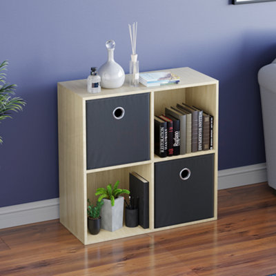 Vida Designs Durham Oak 2x2 Cube Storage Unit & Set of 2 Black Foldable ...