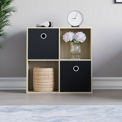 Vida Designs Durham Oak 2x2 Cube Storage Unit & Set of 2 Black Foldable ...
