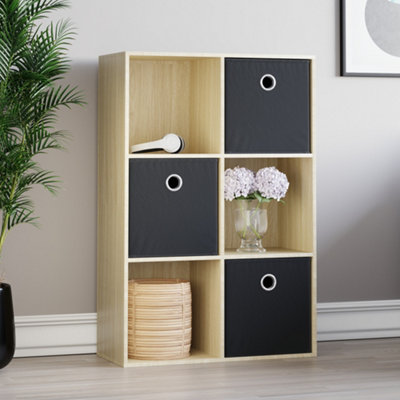 Vida Designs Durham Oak 2x3 Cube Storage Unit & Set of 3 Black Foldable ...