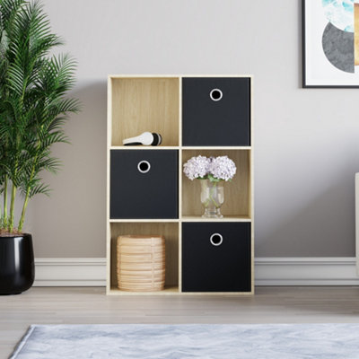 Vida Designs Durham Oak 2x3 Cube Storage Unit & Set of 3 Black Foldable ...