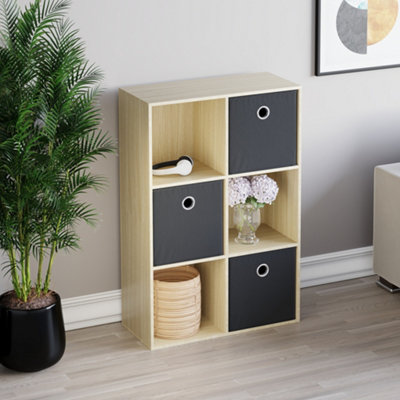 Vida Designs Durham Oak 2x3 Cube Storage Unit & Set of 3 Black Foldable ...