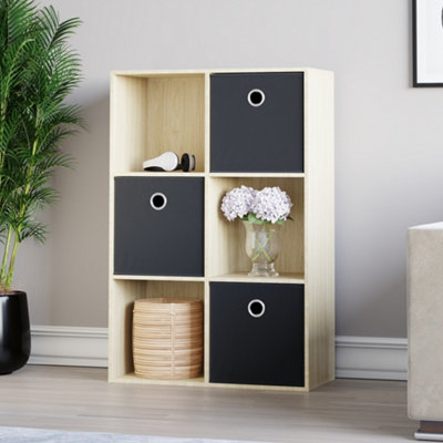 Vida Designs Durham Oak 2x3 Cube Storage Unit & Set of 3 Black Foldable ...