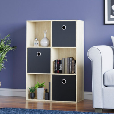 Vida Designs Durham Oak 2x3 Cube Storage Unit & Set of 3 Black Foldable ...