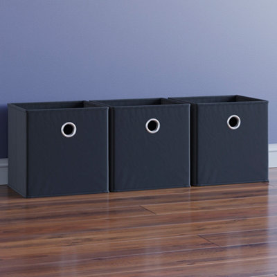 Vida Designs Durham Oak 2x3 Cube Storage Unit & Set of 3 Black Foldable ...