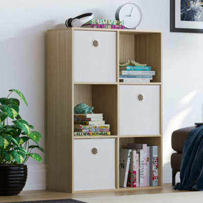 Vida Designs Durham Oak 2x3 Cube Storage Unit & Set of 3 White Cube ...