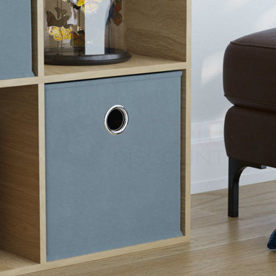 Vida Designs Durham Oak 3x3 Cube Storage Unit & Set of 5 Grey Cube ...