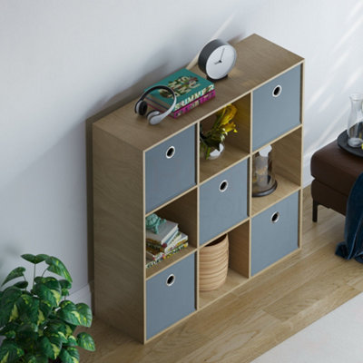 Vida Designs Durham Oak 3x3 Cube Storage Unit & Set of 5 Grey Cube ...