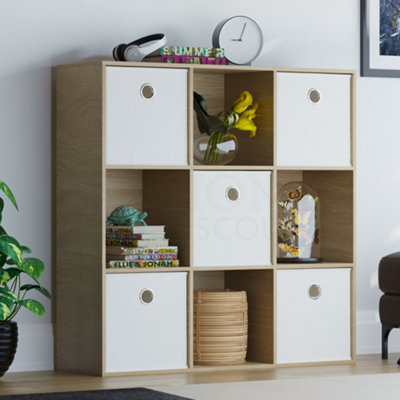 Vida Designs Durham Oak 3x3 Cube Storage Unit & Set of 5 White Cube ...