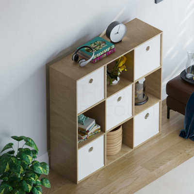 Vida Designs Durham Oak 3x3 Cube Storage Unit & Set of 5 White Cube ...