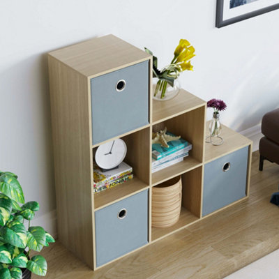 VIDA DESIGNS DURHAM OAK 6 CUBE STAIRCASE STORAGE UNIT & SET OF 3 GREY ...