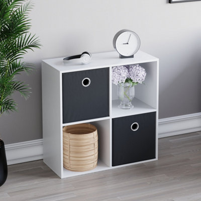 Vida Designs Durham White 2x2 Cube Storage Unit & Set of 2 Black ...