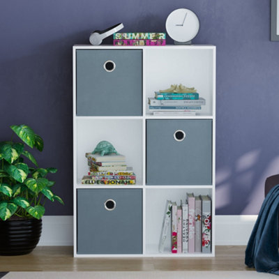 Vida Designs Durham White 2x3 Cube Storage Unit & Set of 3 Grey Cube ...