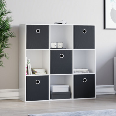 Vida Designs Durham White 3x3 Cube Storage Unit & Set of 5 Black ...