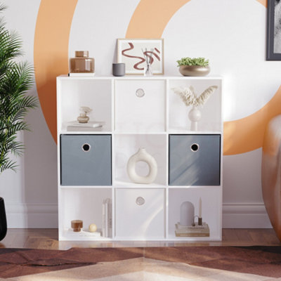 Vida Designs Durham White 3x3 Cube Storage Unit & Set of 5 Grey Cube ...