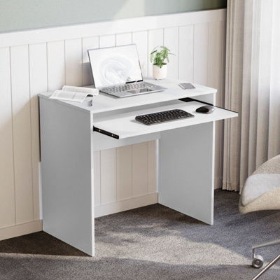 Vida Designs Huby White Computer Desk Workstation with Keyboard Tray ...