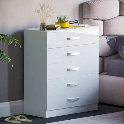 Vida Designs Hulio White High Gloss 5 Drawer Chest (H)900mm (W)750mm (D ...