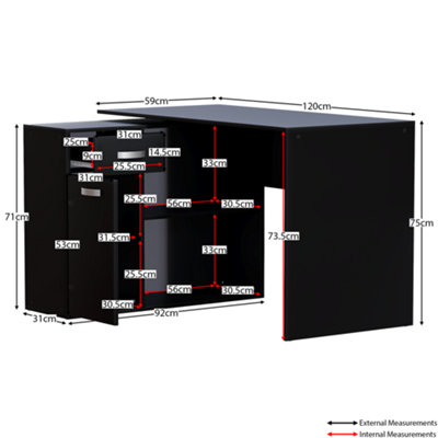 Vida Designs Longton Black Adjustable L-Shaped Computer Desk with ...