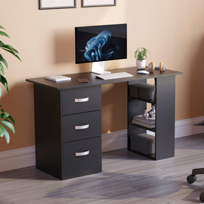 Vida Designs Mason Black Computer Desk With Shelves and 3 Drawers