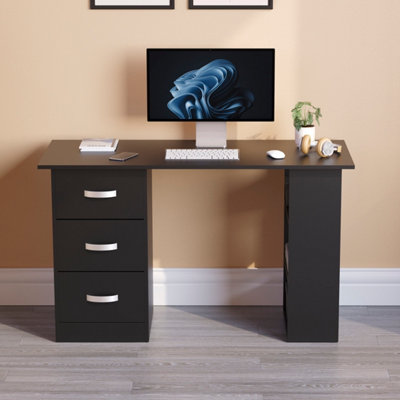 Vida Designs Mason Black Computer Desk With Shelves and 3 Drawers