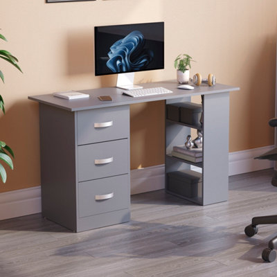 Vida Designs Mason Grey Computer Desk With Shelves and 3 Drawers