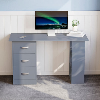 Vida Designs Mason Grey Computer Desk With Shelves and 3 Drawers